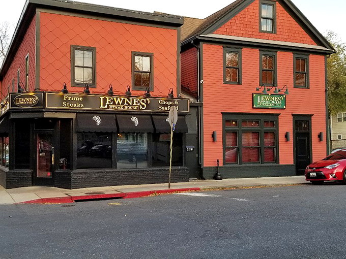 The iconic red exterior of Lewnes' Steakhouse stands out in Annapolis like a carnivore's lighthouse, beckoning meat lovers from miles around.