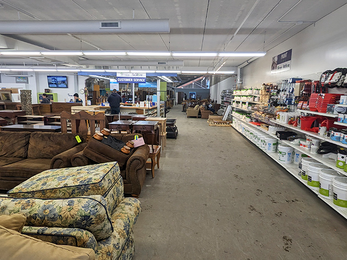 Where sofas meet paint buckets! ReStore's sprawling interior offers everything from comfy seating options to the supplies needed for your next home project.