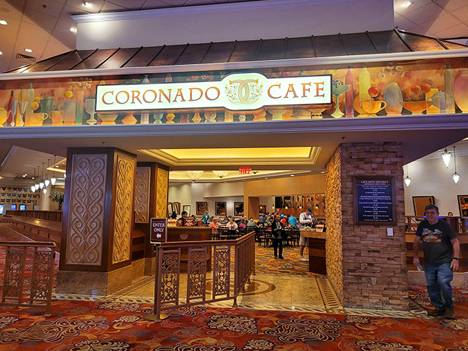 The glowing Coronado Cafe sign beckons like a lighthouse for hungry souls adrift in a sea of slot machines and overpriced Strip restaurants.