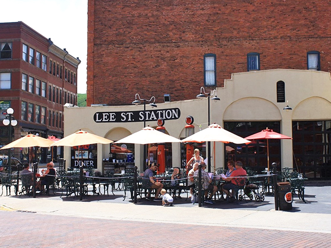 Lee Street Station's inviting outdoor seating area welcomes diners to enjoy Deadwood's historic atmosphere while savoring their famous home-cooked meals.