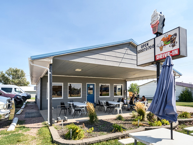 The iconic Circle E Drive-In sign stands like a beacon of hope for hungry travelers crossing South Dakota's vast landscape.