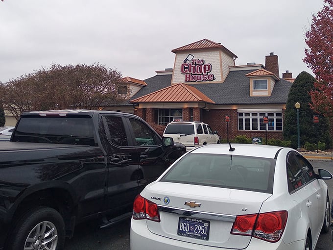The brick-and-stone exterior of The Chop House stands like a beacon for hungry travelers &ndash; promising carnivorous delights within those welcoming walls.