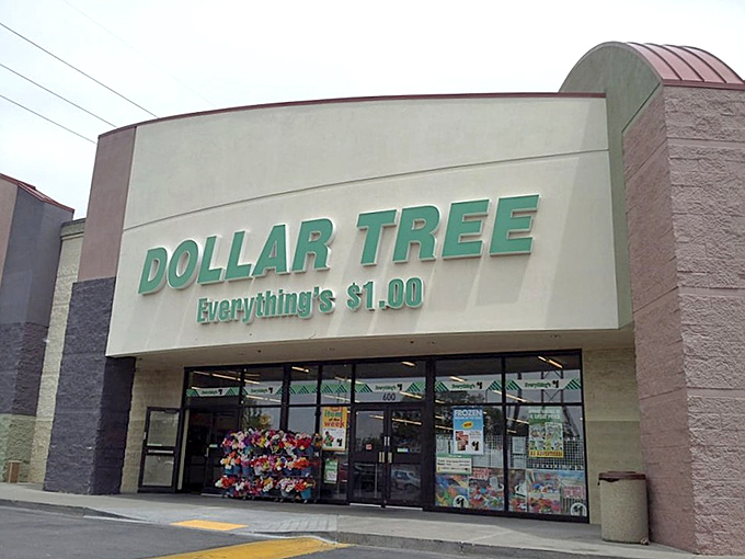 The green promise of "Everything's $1.00" glows like a budget-friendly beacon, drawing in savvy shoppers like moths to a flame-sale.