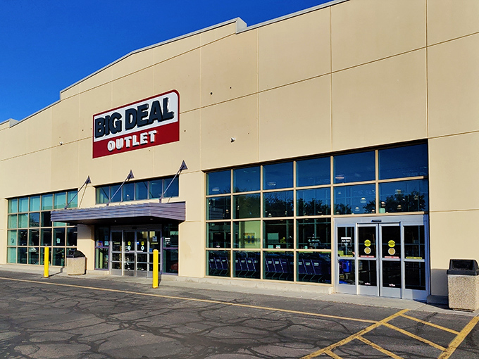 The unassuming exterior of Big Deal Outlet in Midvale hides a treasure trove of bargains within, like finding a secret portal to discount heaven.