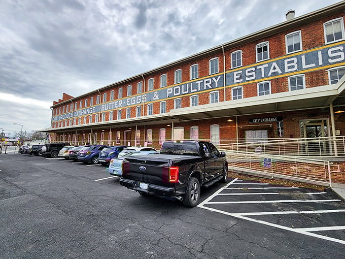 History meets culinary excellence at this former produce exchange building, where the faded signage hints at the agricultural heritage that now inspires the kitchen.