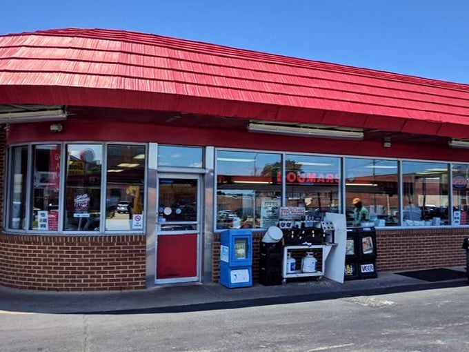 From this angle, the restaurant's signature red roof resembles a giant waffle cone&mdash;a fitting crown for this ice cream kingdom.
