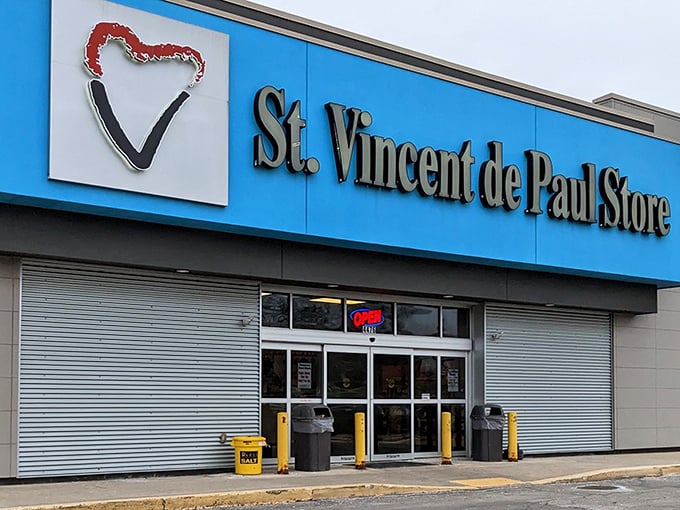 The bright turquoise facade stands out like a beacon of bargain possibilities. Wisconsin thrifters know this blue storefront means treasure hunting season is officially open.