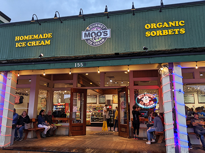 The green storefront of Moo's beckons like a dairy oasis in downtown Jackson, promising homemade ice cream treasures within those wooden-decked walls.