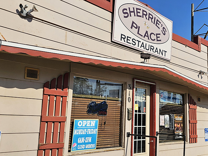 The unassuming exterior of Sherrie's Place in Casper stands as a beacon of breakfast hope on Yellowstone Highway, promising comfort without pretension.