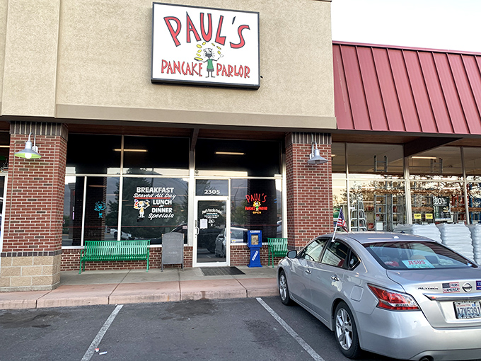 The unassuming storefront that houses pancake perfection. Like finding a winning lottery ticket in your winter coat pocket - unexpected treasure awaits inside.