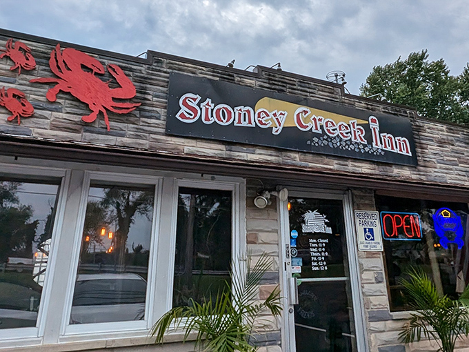 The iconic red crab silhouettes welcome hungry travelers to this waterfront gem in Pasadena, where seafood dreams come true.