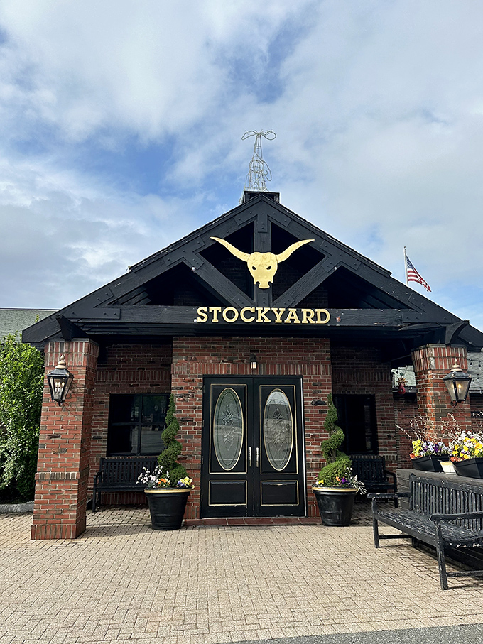 The iconic steer skull welcomes you to The Stockyard, standing guard like a bovine bouncer at this Brighton beef sanctuary.