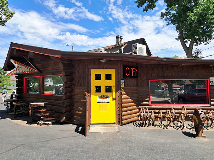 The rustic log cabin exterior of Roadhouse Diner isn't just Montana charm&mdash;it's a warning sign that your belt is about to face serious challenges.