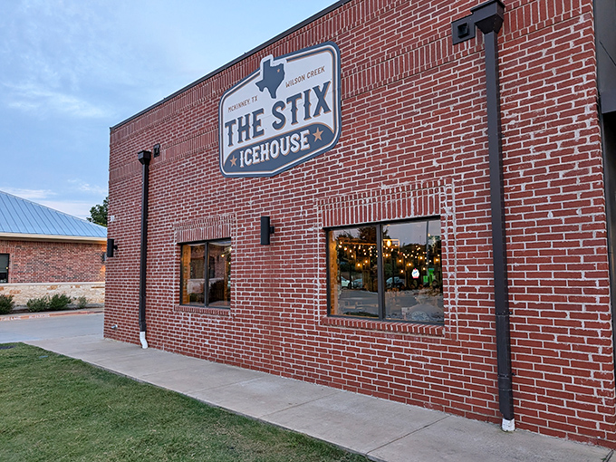 A second angle reveals the sturdy charm of The Stix, where the Texas flag waves a hearty "come on in, y'all."