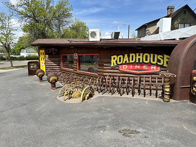 The rustic log cabin exterior of Roadhouse Diner isn't just Montana charm&mdash;it's a warning sign that your belt is about to face serious challenges.