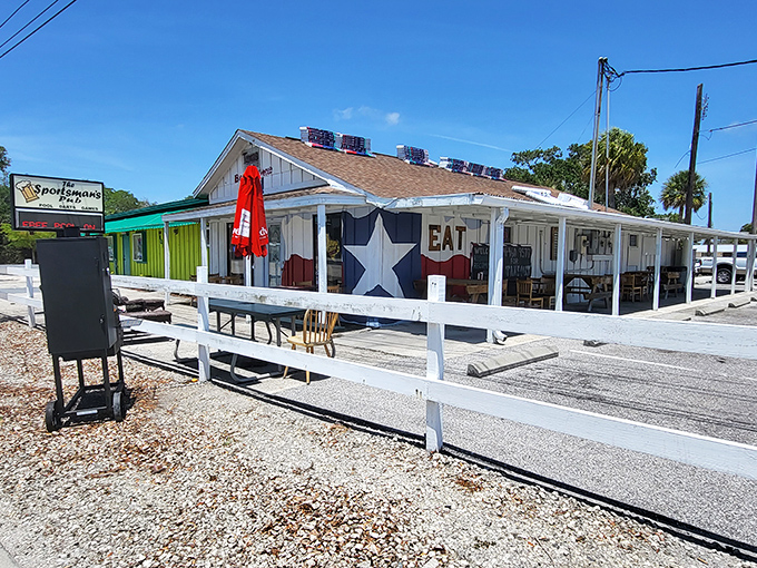 The Texas-sized star on this unassuming white building isn't just decoration&mdash;it's a promise of authentic barbecue bliss waiting inside.
