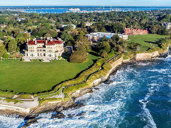 The Breakers mansion perched on Newport's coastline &ndash; where "summer cottage" means 70 rooms of Vanderbilt opulence meeting Atlantic waves in perfect harmony.