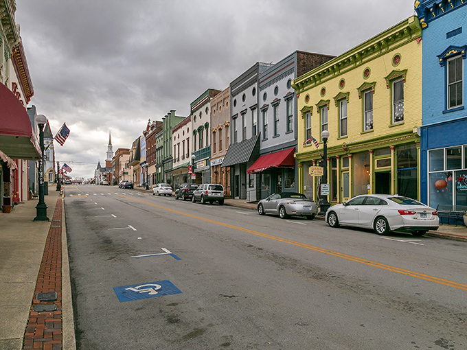 Downtown Harrodsburg's rainbow of historic storefronts isn't just Instagram-worthy&mdash;it's a living timeline where modern vehicles park alongside centuries of American history.