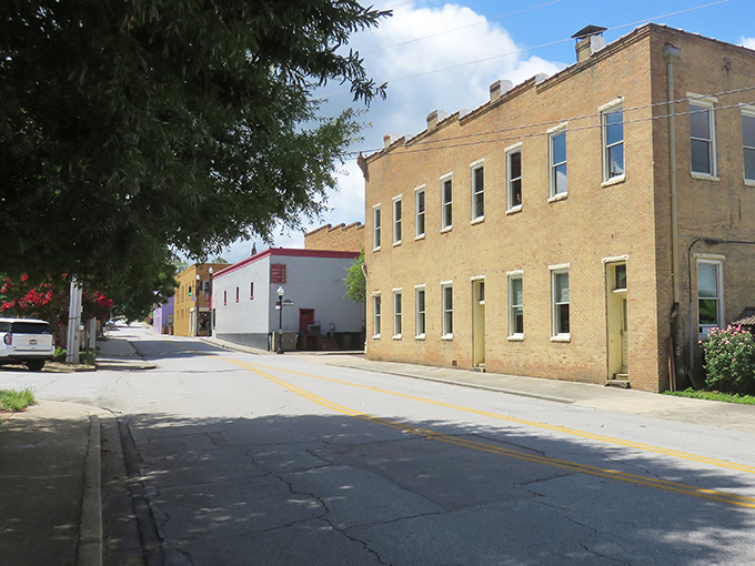 Historic brick buildings line Newberry's quiet side streets, where time seems to slow down just like in Stars Hollow.
