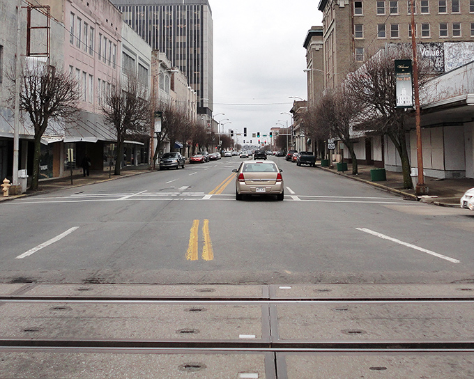 Winter's bare branches frame Pine Bluff's downtown corridor, where the pace is refreshingly human and nobody's rushing to beat the meter maid.