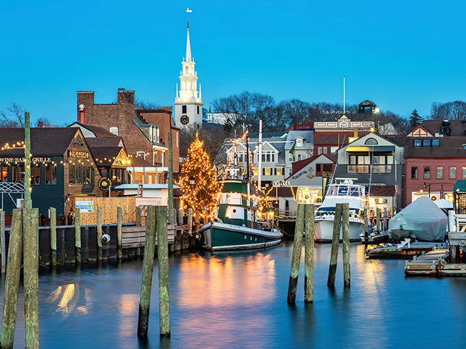 Christmas in Newport Harbor glows with holiday magic, proving that even boats deserve festive lights and the harbor looks like a Norman Rockwell painting come to life.