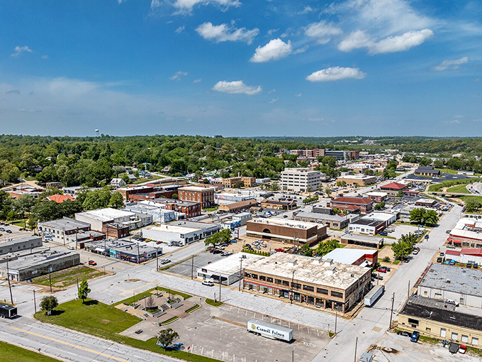 From above, Harrison reveals itself as a perfectly proportioned small town nestled in nature's embrace, where urban sprawl is just something that happens to other places.