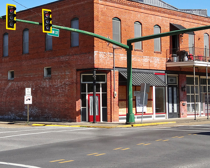 Historic brick buildings line Main Street, offering a timeless small-town charm that invites visitors to slow down and explore.