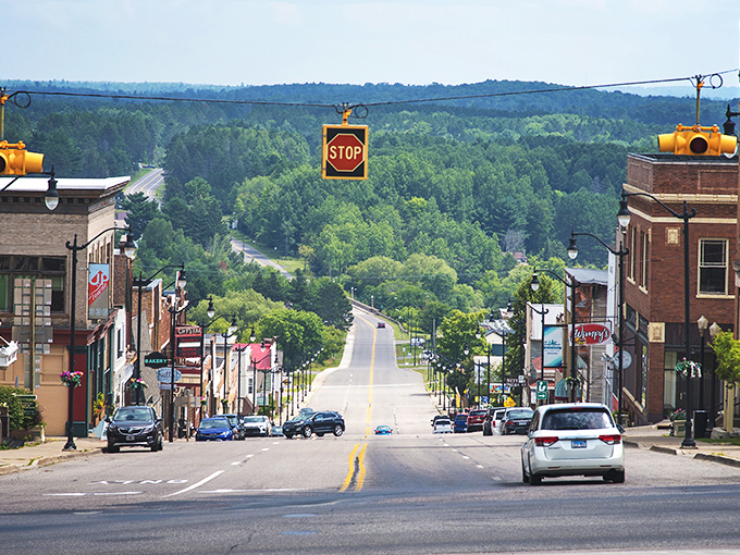 The stop sign suspended mid-air is both practical and symbolic &ndash; life here moves at its own unhurried pace.