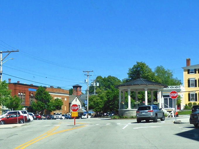 Exeter's iconic bandstand stands like a sentinel of small-town charm, where you half expect to see Jimmy Stewart running down the street shouting about wonderful life.