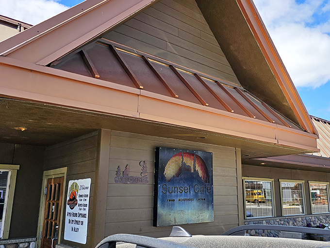 The welcoming facade of Sunset Cafe stands like a mountain lodge oasis, promising culinary comfort after a day of Washington adventures.