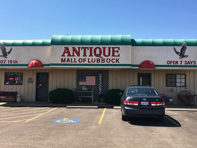 The unassuming exterior hides a universe of treasures within. Like a time-travel portal disguised as a strip mall storefront.