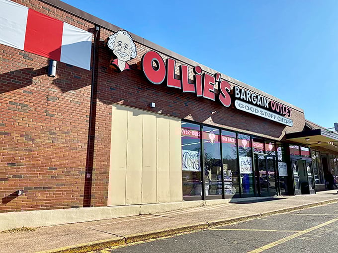 The brick facade of Ollie's Bargain Outlet in Manchester promises treasure hunting adventures that would make Indiana Jones trade his whip for a shopping cart.