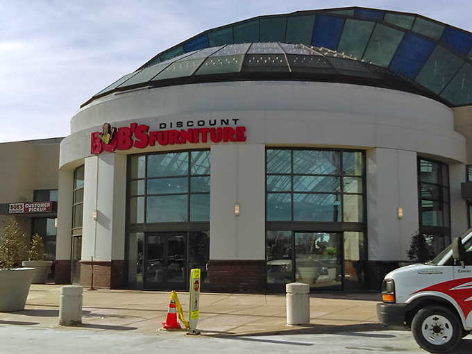 The distinctive curved architecture of Bob's Wilmington location makes it impossible to miss, like a furniture spaceship that's landed in Delaware.