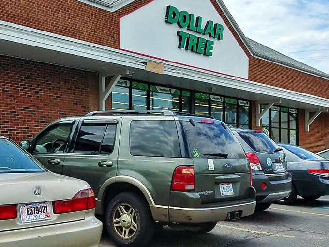 The iconic green sign beckons budget-conscious shoppers like a retail oasis in Cleveland's west side. Bargain paradise awaits!