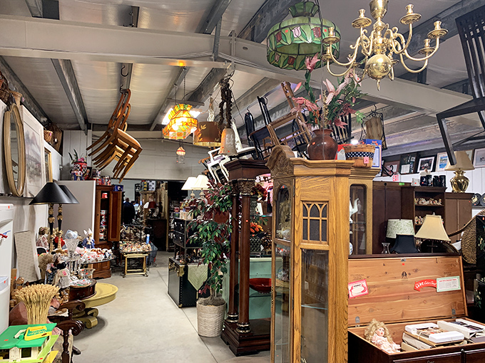 Treasure hunters, take note! This aisle at Bethlehem Indoor Flea Market is where vintage chairs, cabinets, and classic home furnishings from decades past find new homes.