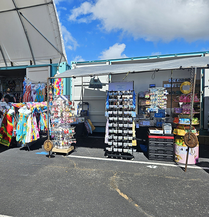 Colorful aloha shirts and souvenirs burst from every corner of this vendor's stall &ndash; a rainbow explosion of Hawaiian culture you can actually wear home.