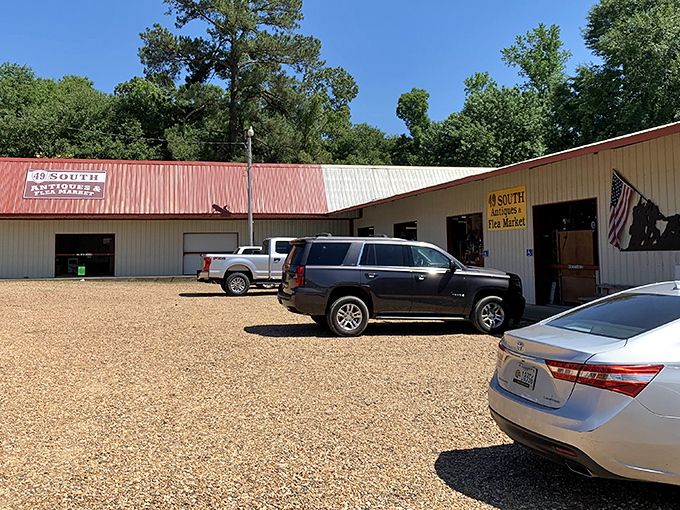 The unassuming exterior of 49 South Antique & Flea Market hides a wonderland of treasures inside, like finding the Tardis of trinkets in Florence, Mississippi.