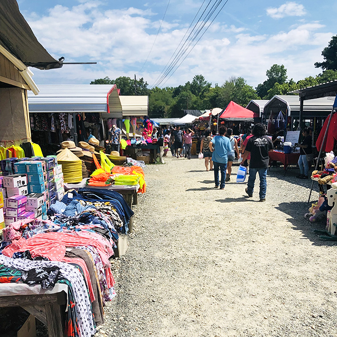 Pathways of possibility stretch before you, where shoppers navigate a maze of tents housing countless hidden gems.