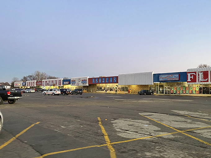 The storefront view reveals the flea market's impressive scale. Like a retail time machine, these buildings house decades of American consumer history.