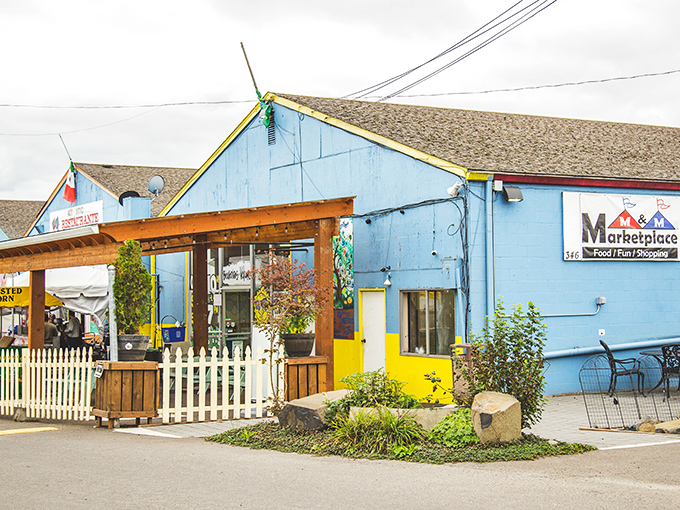 The bright blue exterior of M&M Marketplace stands out like a cheerful beacon in Hillsboro, inviting curious shoppers to discover what treasures await inside.
