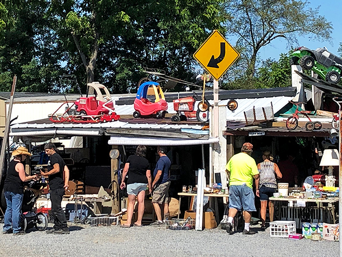 One person&rsquo;s junk is another&rsquo;s treasure trove! Customers browse eagerly, discovering unique finds and hidden gems throughout Williams Grove flea market.