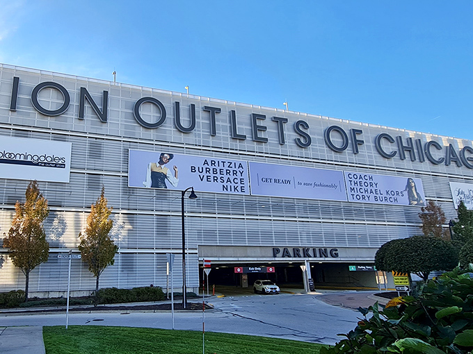 The Fashion Outlets of Chicago stands proudly against the Illinois sky, like a modern-day treasure chest where credit cards go to have adventures.
