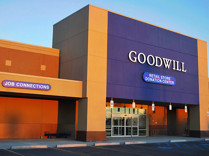 The orange and blue facade of Goodwill isn't just eye-catching&mdash;it's a beacon of bargain-hunting possibility in the Alaskan retail landscape.