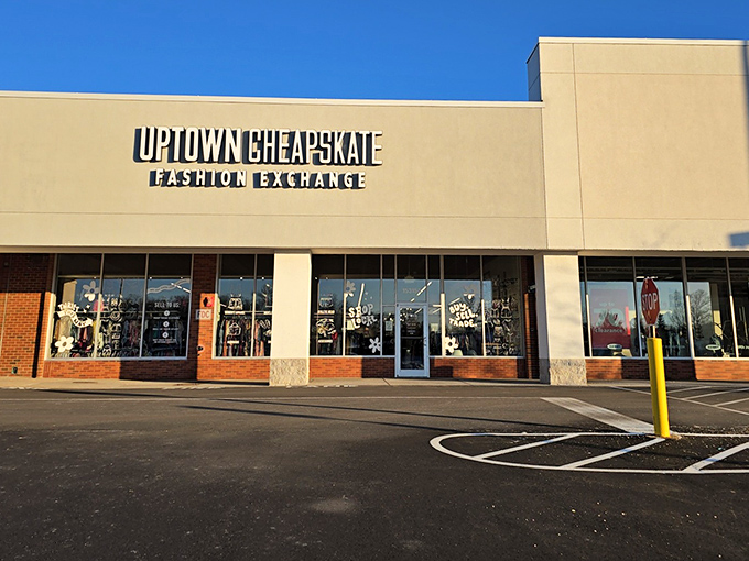 The storefront&rsquo;s simple, sturdy design glows warmly in the sunset, welcoming you with timeless charm. Its clean facade hints at the organized treasures waiting inside.