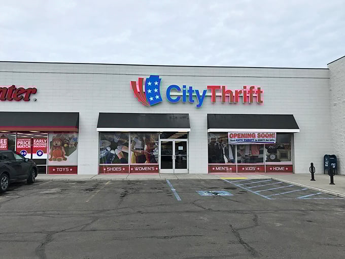The unassuming storefront of City Thrift belies the wonderland of bargains waiting inside. Like a treasure chest disguised as a strip mall tenant.