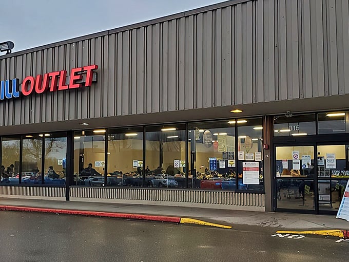 The unassuming exterior of Kent Goodwill hides a universe of possibilities within. Like a treasure chest disguised as a storage shed.