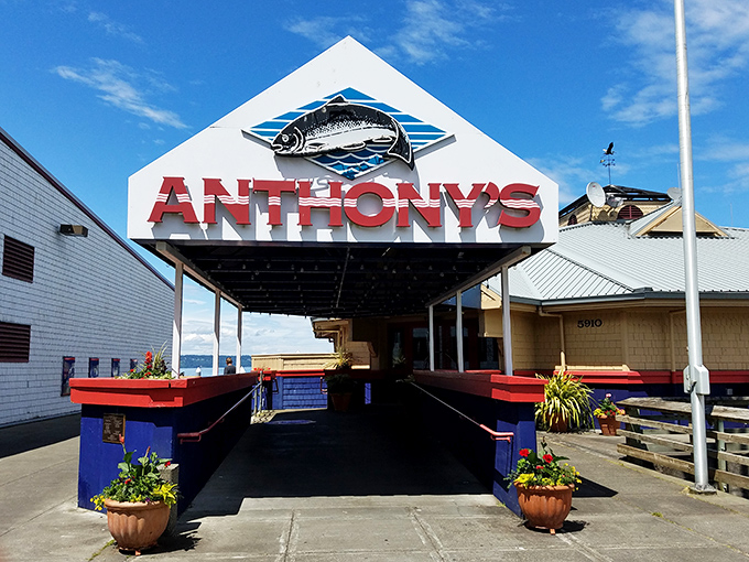 The iconic Anthony's sign welcomes seafood lovers like a maritime beacon, promising fresh catches and waterfront views that'll make your Instagram followers jealous.