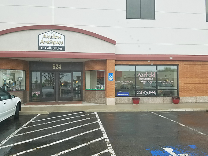 The unassuming exterior of Avalon Antiques belies the time-traveling adventure waiting inside. Like a TARDIS for treasure hunters!