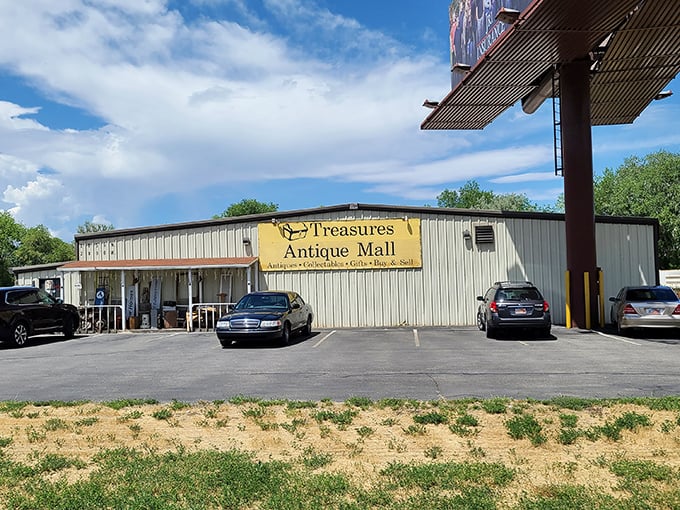 The unassuming exterior of Treasures Antique Mall belies the wonderland within. Like a time-travel portal disguised as a humble building in Springville.