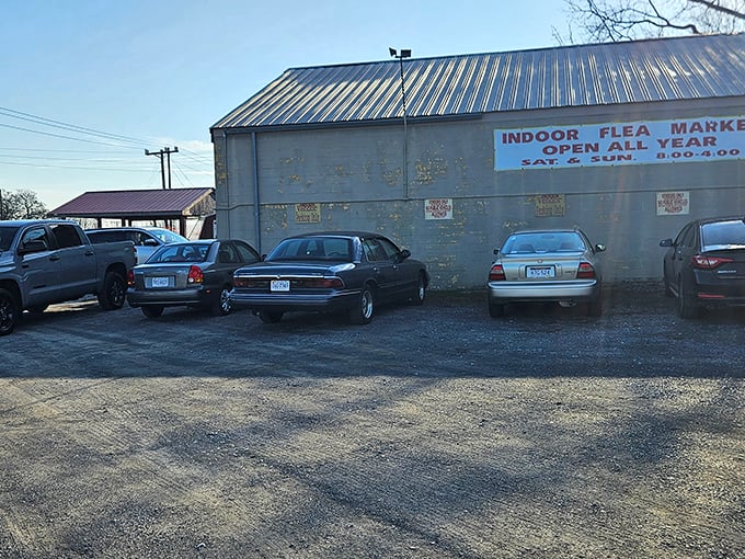 Where vintage cars meet vintage wares. This no-frills entrance might not scream "retail therapy," but seasoned bargain hunters know the real magic happens inside.